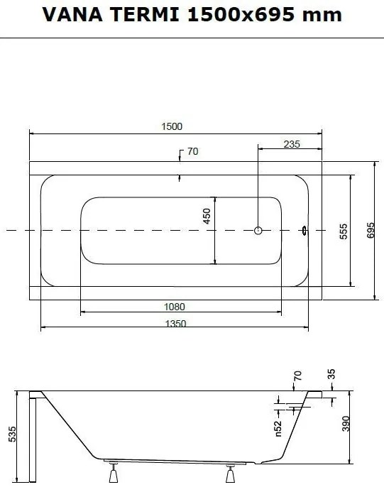 BESCO Obdélníková vana TERMI Nožičky k vaně - S nožičkami, Rozměr vany - 170 × 70 cm OLVTER17+OLVPINOZ