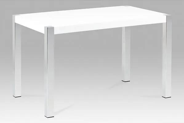 Jídelní stůl 120x75 cm, vysoký lesk bílý / chrom