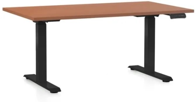 Výškově nastavitelný stůl OfficeTech D, 140 x 80 cm - bílá podnož Barva: Ořech