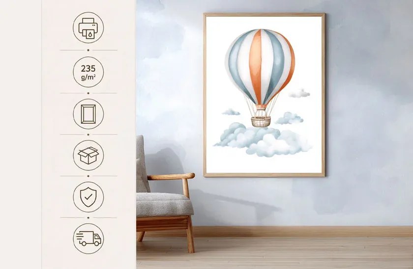Cesta mezi oblaky - obraz - Horkovzdušný balón nad mraky 80 - 50 x 70 cm - 649 Kč