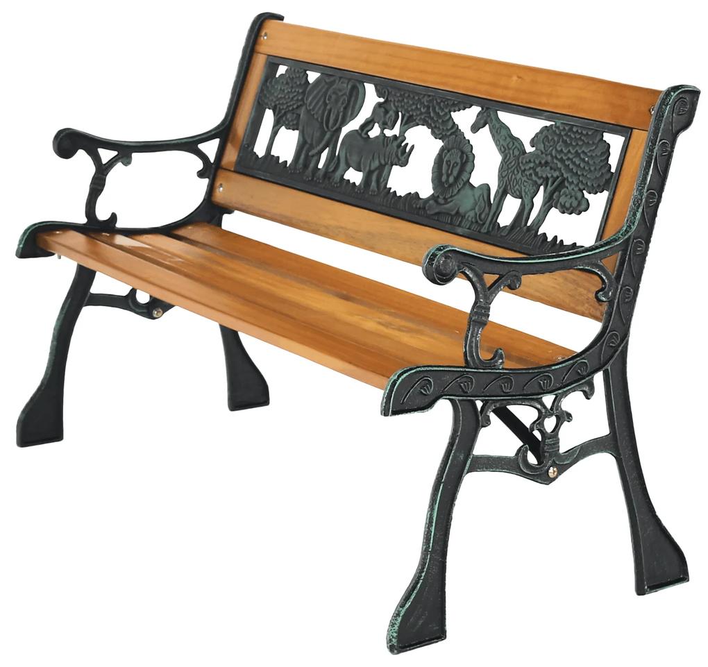 Dětská zahradní lavička NADAZA ocel a plast černý, dřevo přírodní