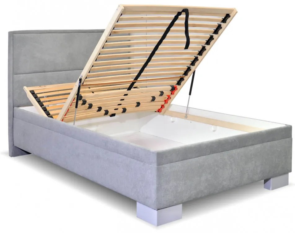 Čalouněná postel Marila, s úložným prostorem, 120x200 cm , Béžová ekokůže