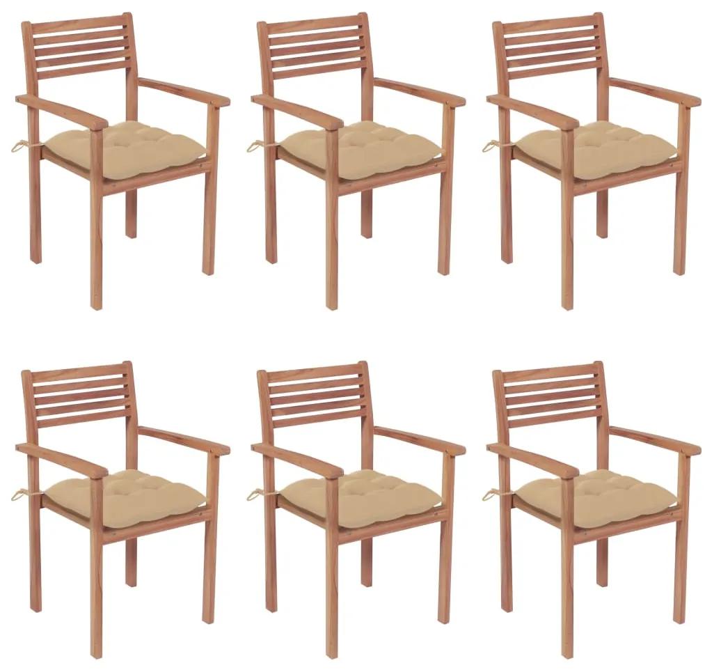 Stohovatelné zahradní židle s poduškami 6 ks masivní teak,  3072590