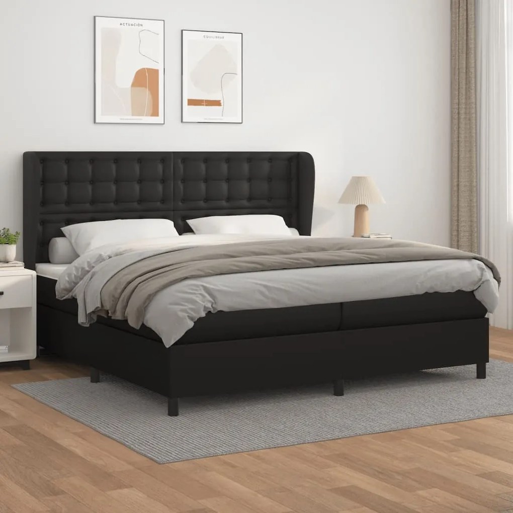 Box spring postel s matrací černá 200x200 cm umělá kůže