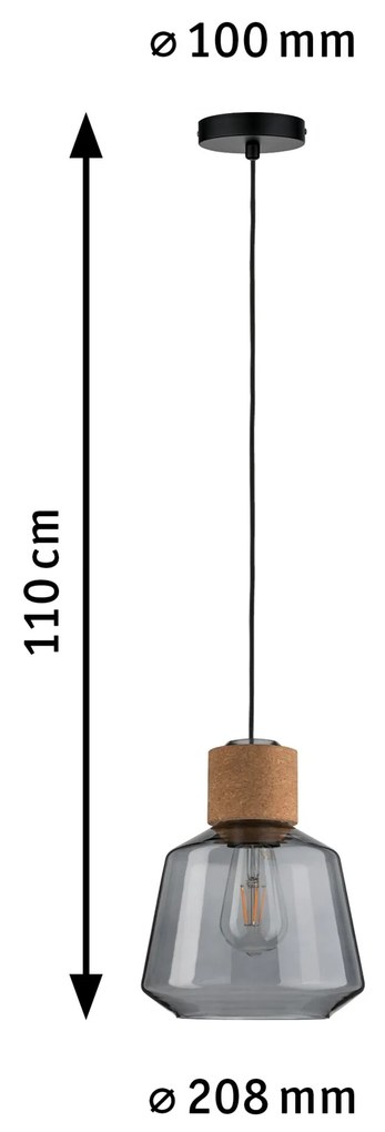 Paulmann 79739 Elia, závěsné svítidlo z korku a kouřového skla, 1x20W E27, prům. 20,8cm