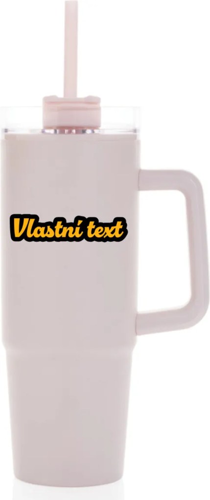 Personalizovaná cestovní termoska s průhledným víčkem s vlastním textem s obrysem