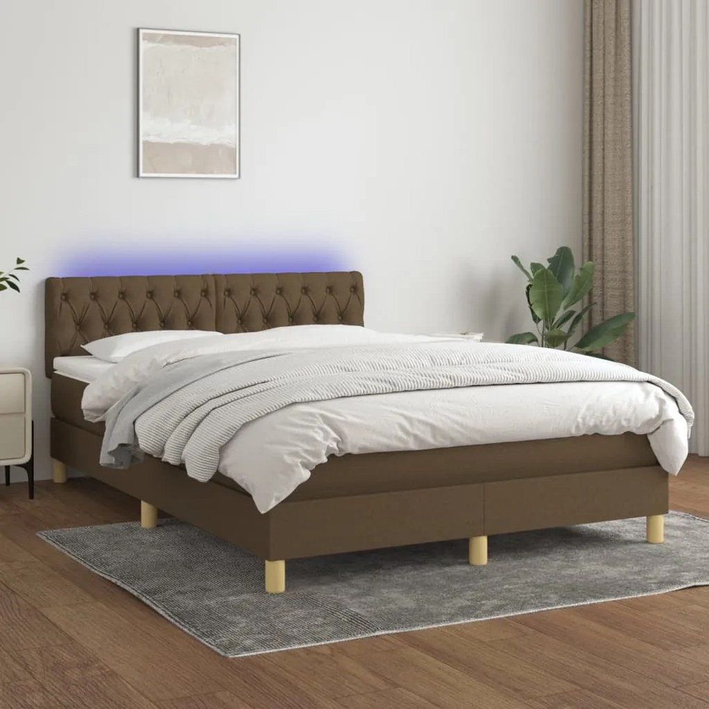Box spring postel s matrací a LED tmavě hnědá 140x200 cm textil