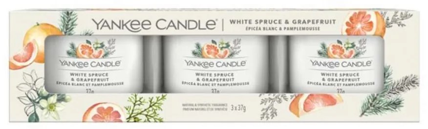 Yankee Candle dárková sada votivních svíček ve skle White Spruce & Grapefruit (Bílý smrk a grapefruit) 3 ks