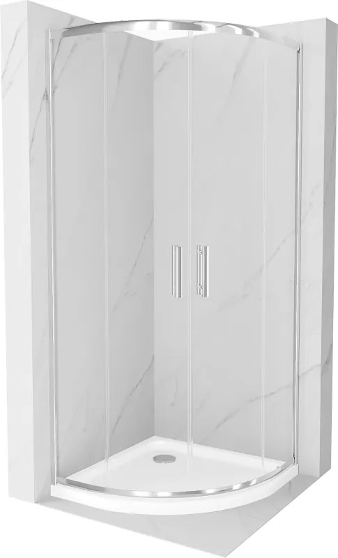 Mexen Rio, čtvrtkruhový sprchový kout 90 x 90 cm, 6mm čiré sklo, chromový profil + bílá sprchová vanička, 863-090-090-01-00-4110