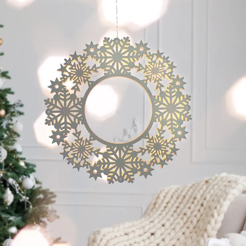 SOLIGHT LED dřevěný vánoční věnec, 10x LED, bílá, 30cm, časovač, 2x AA