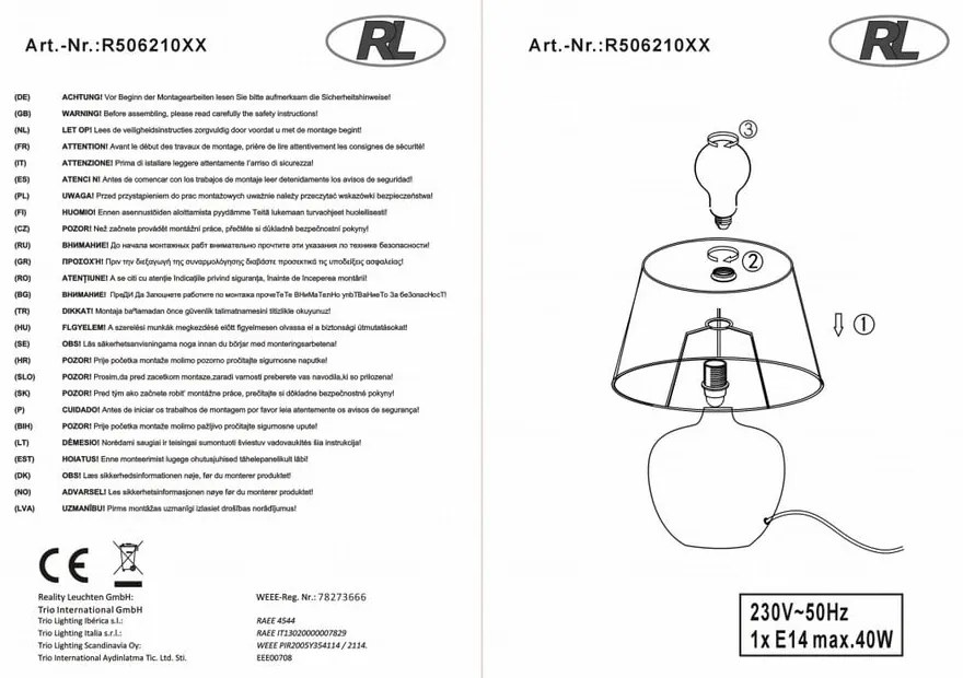 Černá stolní lampa z keramiky a tkaniny Reality Luxor, výška 26 cm