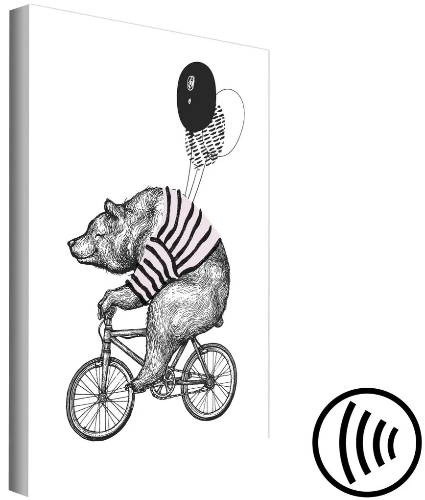 Obraz Medvěd na kole - černobílá veselá kresba pro děti