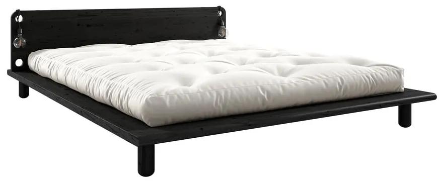 Černá dvoulůžková postel z masivního dřeva s čelem, lampičkami a matrací Double Latex Karup Design Peek, 160 x 200 cm