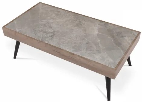 Konferenční stolek 120x60 šedý mramor nohy černý kov světle hnědá dýha AHG-281 GREY