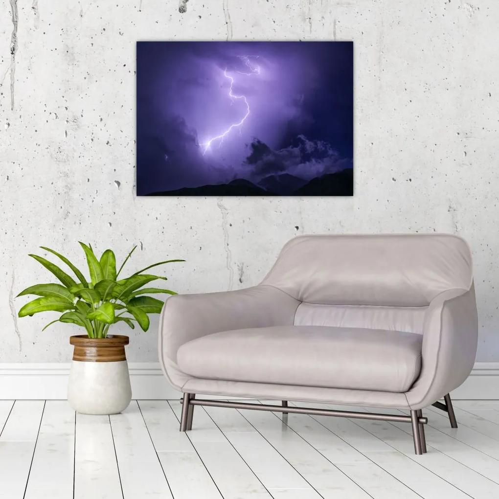 Skleněný obraz - fialová obloha a blesk (70x50 cm)