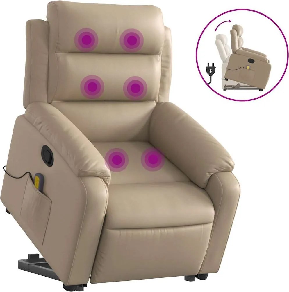 Zvedací masážní polohovací křeslo cappuccino umělá kůže 3205055