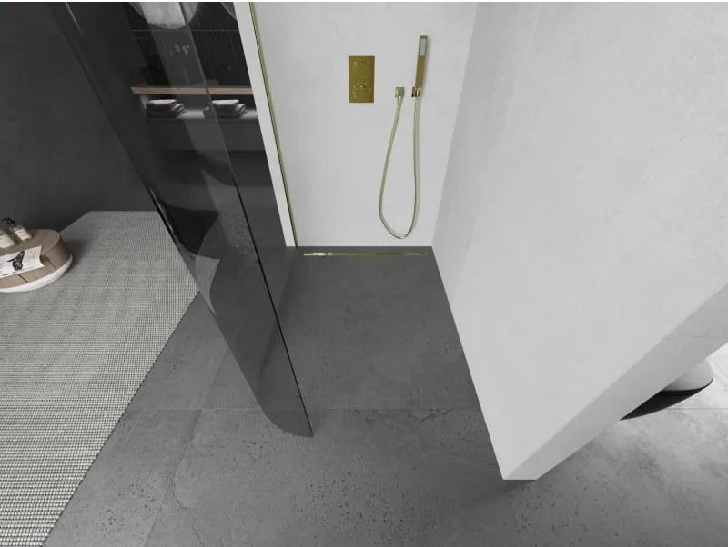 Mexen Kioto L, sprchová zástěna Walk-In 100 x 200 cm, 8mm čiré sklo, zlatý matný profil, 800-100-103-55-06