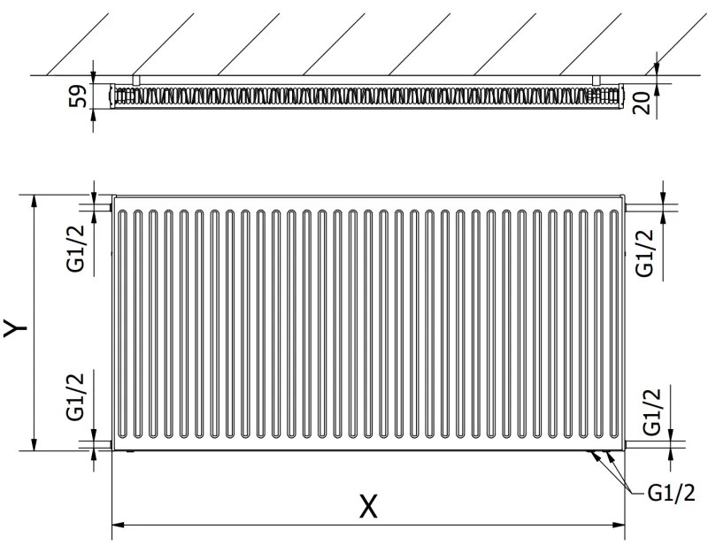 Mexen CV11 deskový radiátor 500 x 1000 mm, spodní připojení, 796 W, Bílá - W611-050-100-00