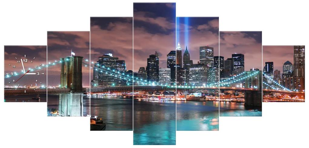 Gario Obraz s hodinami Panorama Manhattanu - 7 dílný Rozměry: 160 x 70 cm