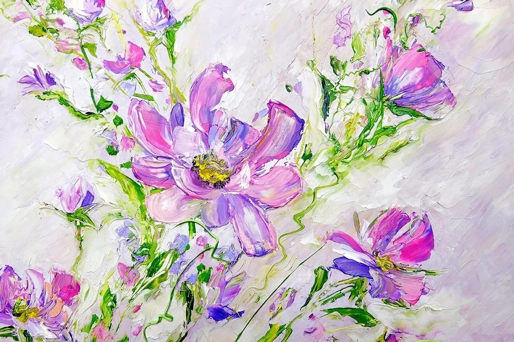 Samolepící tapeta malované letní květiny - 225x150 cm