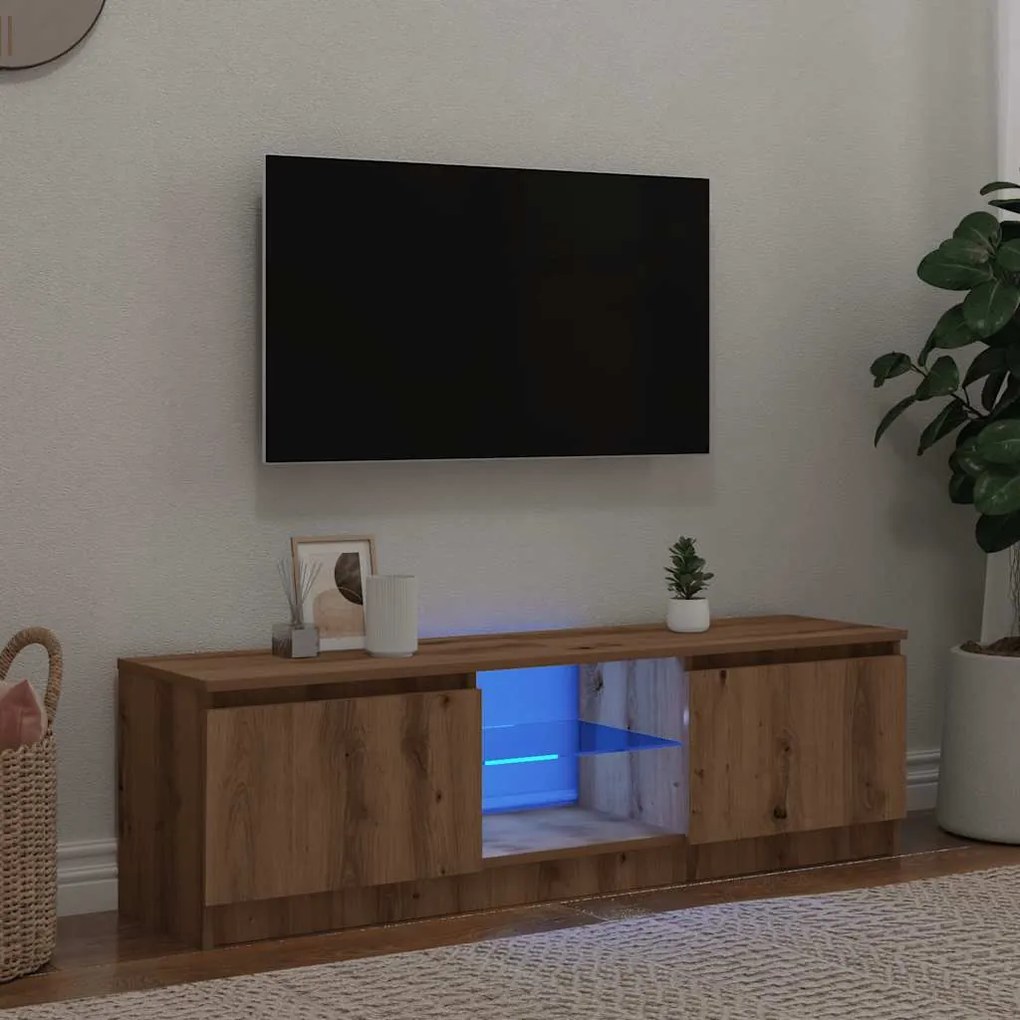 TV stolek s LED dub artisan 120 x 30 x 36 cm kompozitní dřevo
