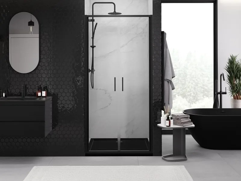 Mexen Exo dveře sprchové dvoukřídlé 80 cm, transparentní, černé - 814-080-000-70-00