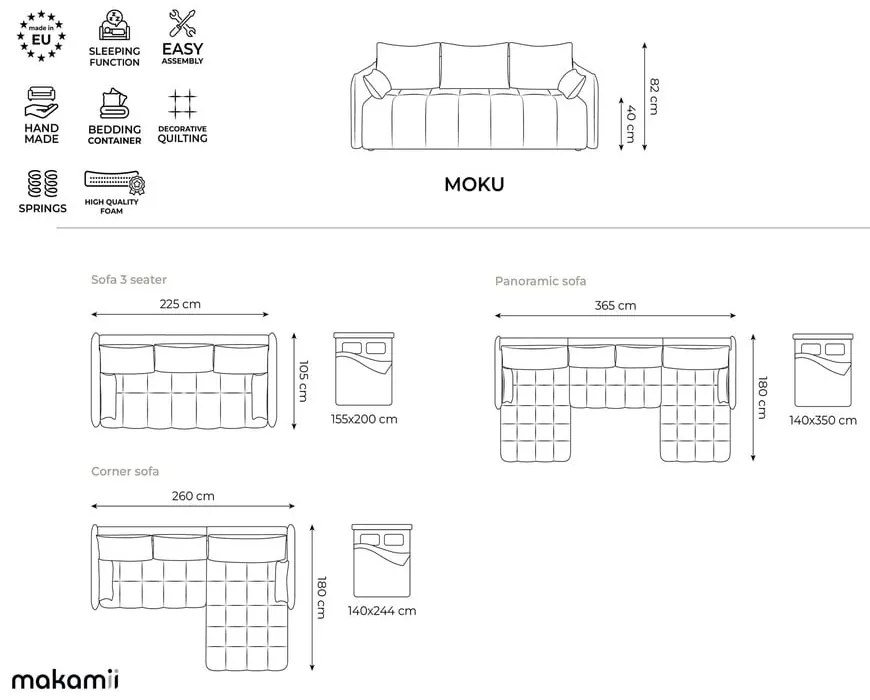 Modrá rozkládací/s úložným prostorem rohová pohovka (levý roh/s lenoškou) Moku – Makamii