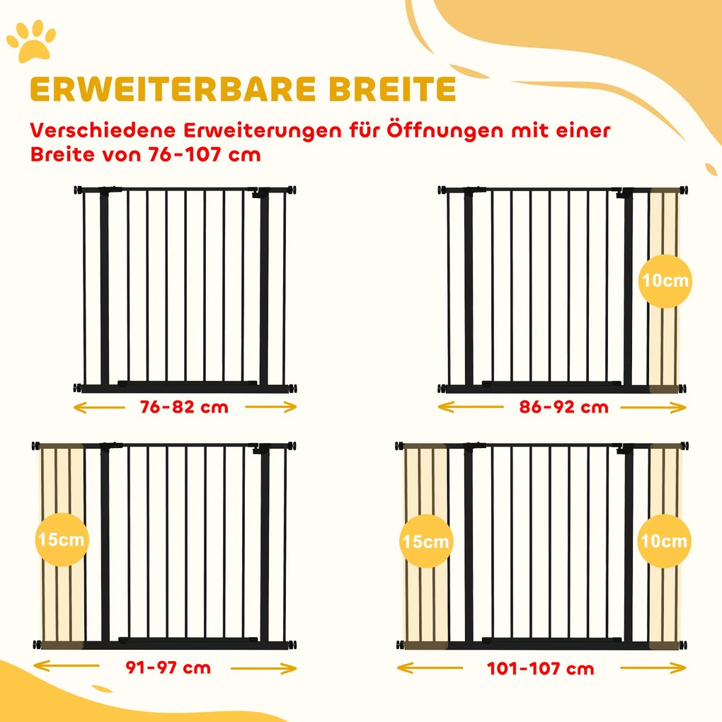 PawHut dveřní bezpečnostní brána schodišťová brána bez vrtání psí zábrana brána pro domácí mazlíčky psí brána upínací ocel černá 76-107x76cm | Aosom