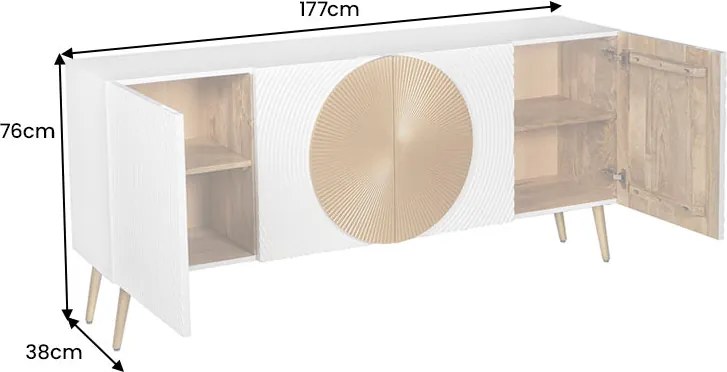 Komoda Solene 180 cm - bílá/zlatá
