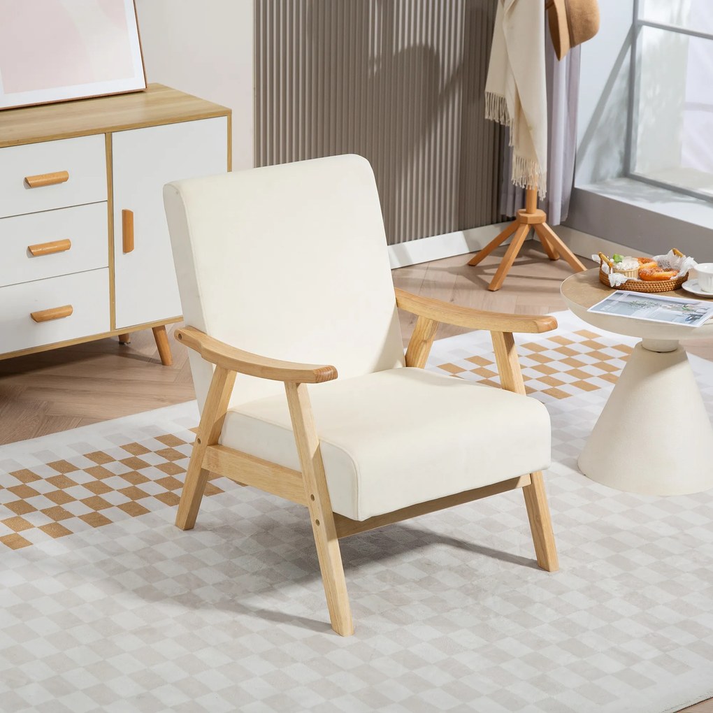 HOMCOM Křeslo do Obývacího Pokoje Nordic S Područky, Polstrování, Padded Křeslo s Dřevěným Rámem, Křeslo s Vzhledem Veluru, Čalouněné Křeslo do Ložni…