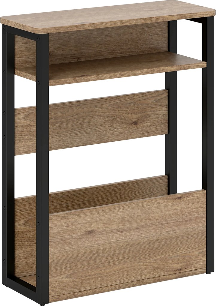 HOMCOM příruční stolek, noční stolek se dvoustupňovou odkládací plochou, zaoblené rohy, 46 d x 18 š x 58,5 v cm, ořech