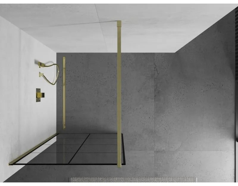 Mexen Kioto, sprchová zástěna Walk-In 70 x 200 cm, 8mm čiré sklo černý vzor, zlatý matný profil, 800-070-101-55-77