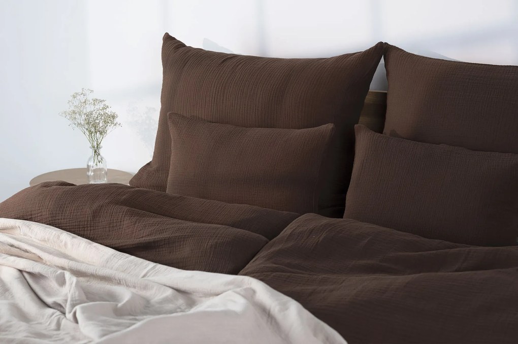 Celoroční mušelínové francouzské povlečení Chocolate - GOTS Velikost: 220 x 200 + 2 x 70 x 90