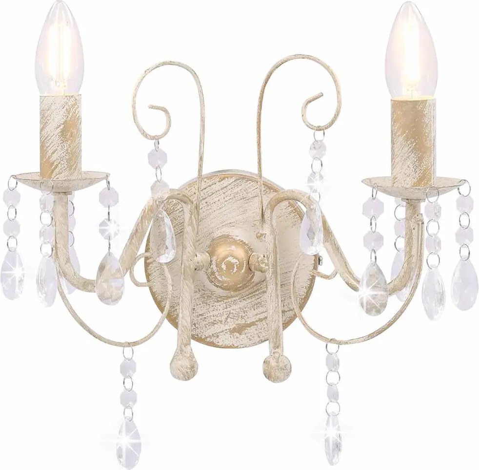 Nástěnná lampa s korálky bílá patina 2 x žárovka E14 281590