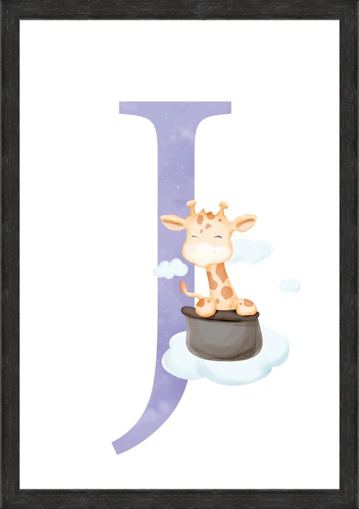 Abeceda písmena se žirafou - Obraz, Plakát Velikost: A3 - 29,7x42 cm, Volba rámu: s bílým rámem, Písmeno: E