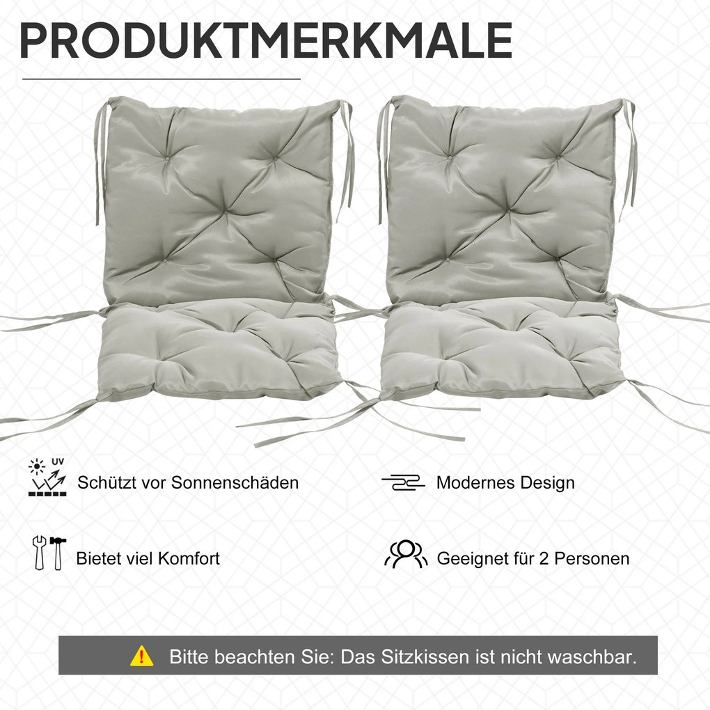 sada 2 polštářů na sezení, 98 x 50 cm Polštář na židli s poutky, potah z tkaniny, tloušťka 8 cm Světle šedý