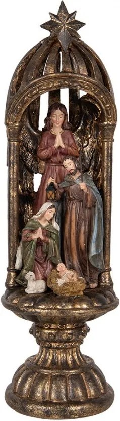 Mosazná antik dekorace Betlém na podstavci Nativity Scene - Ø 14*43 cm