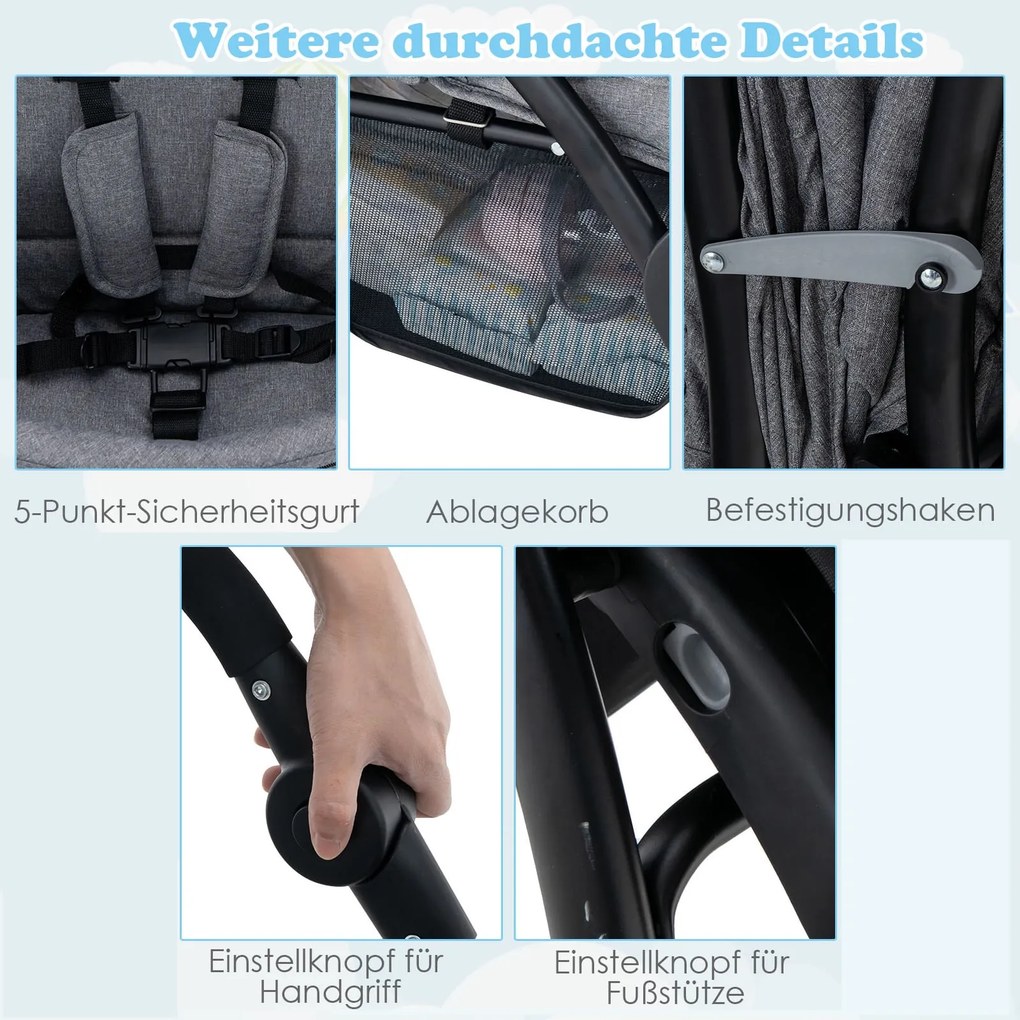 Costway Sourozenecký kočárek skládací sourozenecký kočárek twin