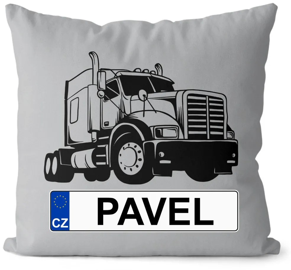 Polštář SPZ se jménem – černý kamion (Velikost: 40 x 40 cm, Jméno: Pavel)