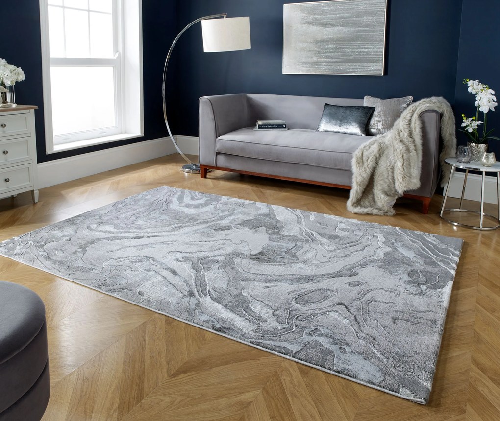 AKCIA: 200x290 cm Kusový koberec Eris Marbled Silver, šedá, kancelária, Flair Rugs