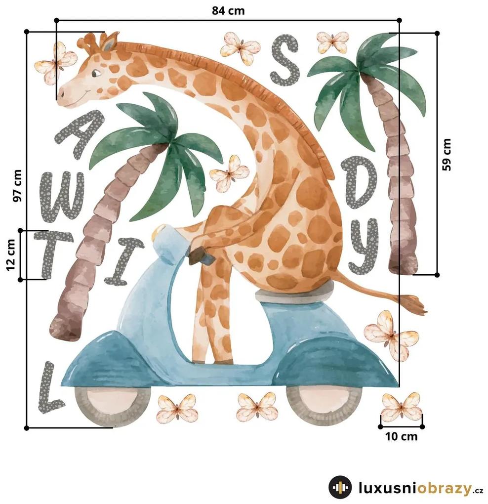 Samolepky na zeď – Žirafa na mopedu