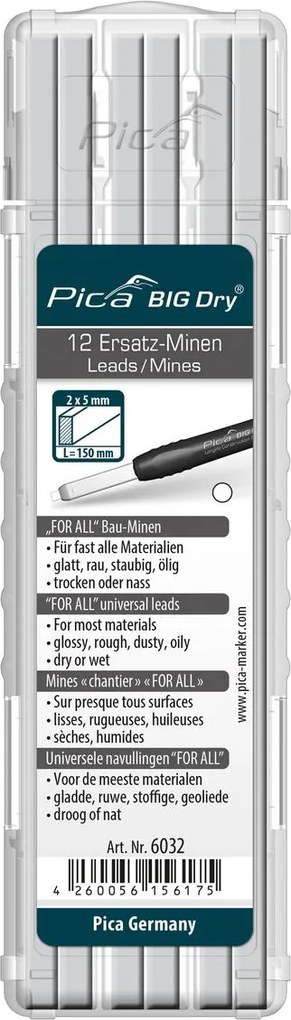 Pica Marker Pica | Tuhy na většinu materiálů pro tesařskou tužku Barva: bílá