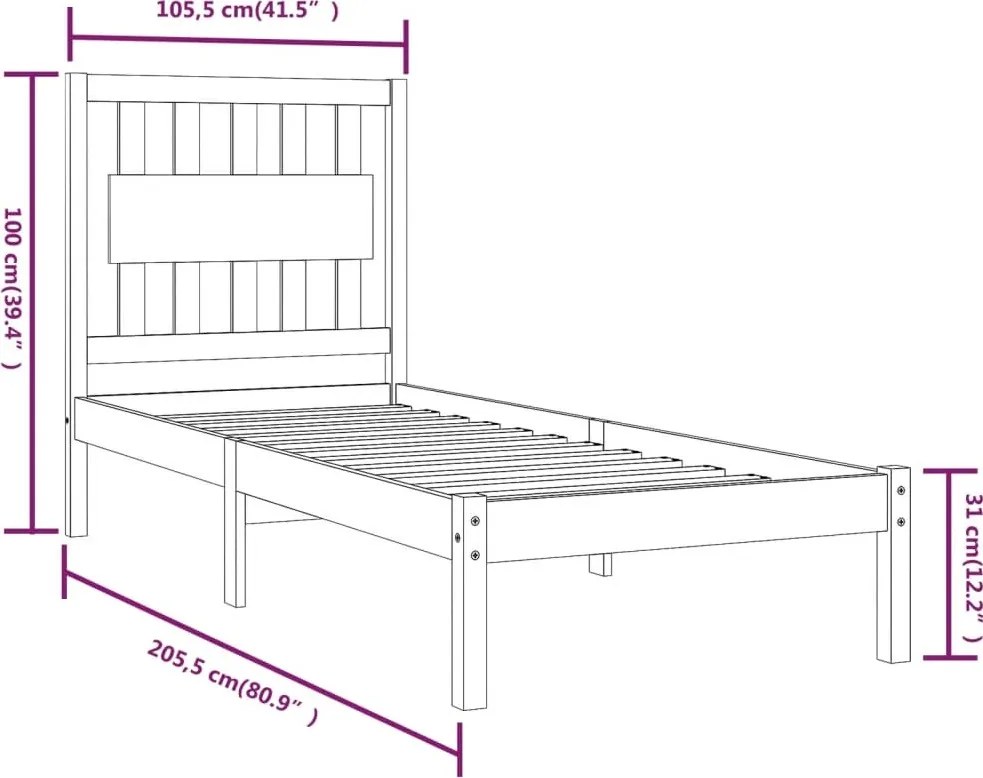 vidaXL Rám postele masivní borovice 100 x 200 cm [3103924] Barva: Šedá