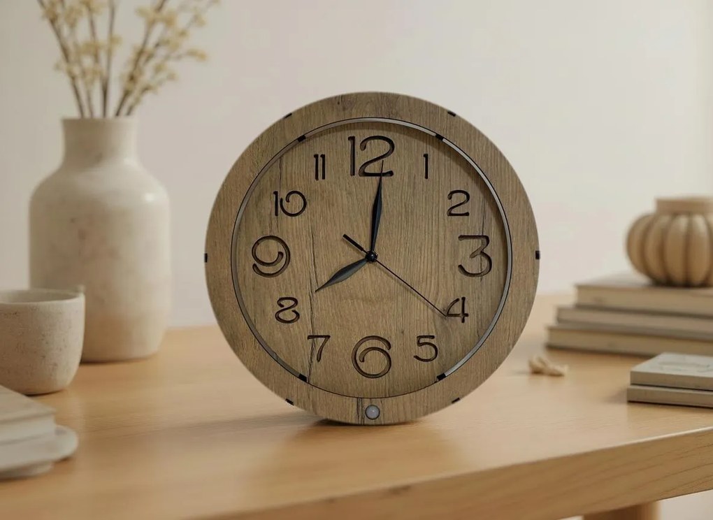 Li-Go "Velké číslice" světelné hodiny s powerbankou a pohybovým čidlem/dub velikost svítidla/hodin: 50 cm