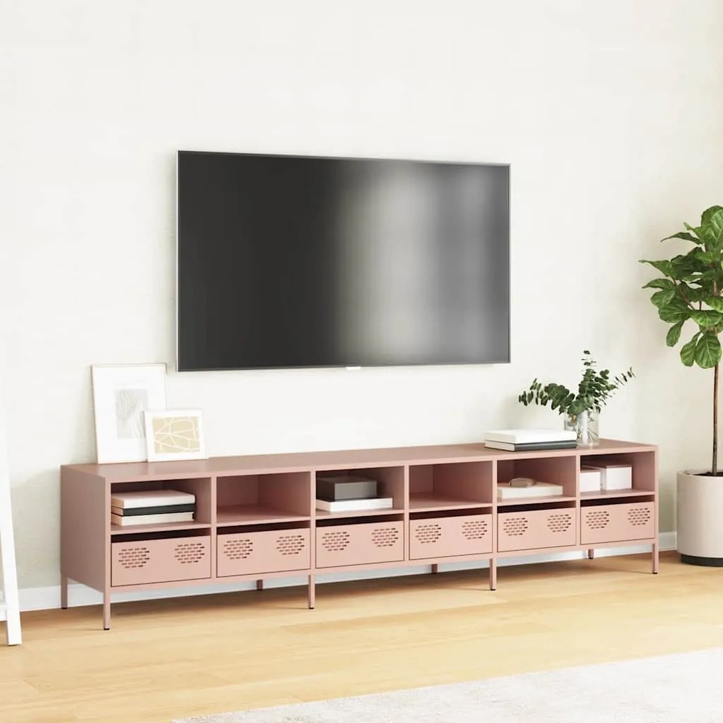 TV skříňka růžová 202 x 39 x 43,5 cm ocel válcovaná za studena 3307156