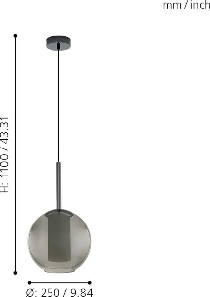 Eglo 97633 - Lustr na lanku TINDARI 1xE27/60W/230V kouřová černá