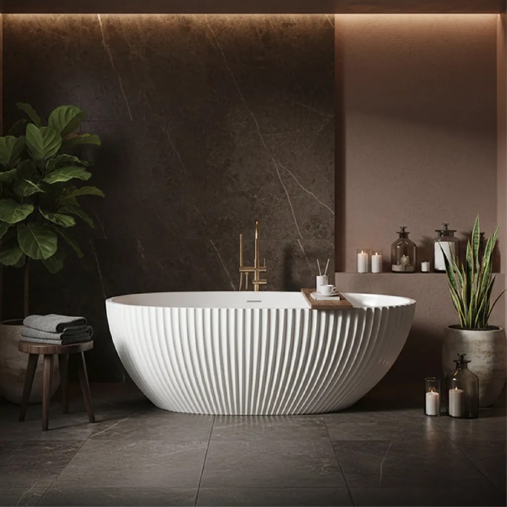 Rea Carmen, volně stojící vana 170x85 cm, bílá, zlatý matný click-clack, KPL-W7506
