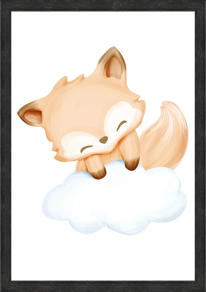 Plakát zvířátka liška na obláčku - Obraz, Plakát Velikost: A3 - 29,7x42 cm, Volba rámu: bez rámu