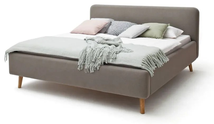 Taupe čalouněná dvoulůžková postel s úložným prostorem s roštem 160x200 cm Mattis - II. jakost – Meise Möbel