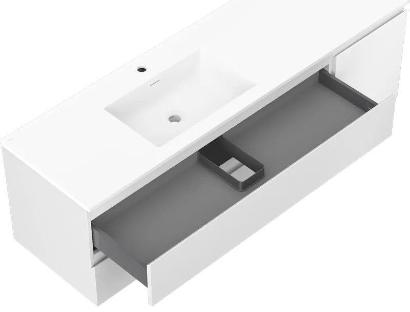 Mexen Orio, koupelnová skříňka 160 cm s umyvadlem Otis vlevo, 2S, 1D, bílá matná, 91A13-16047-3-BBFFF01-W18L01